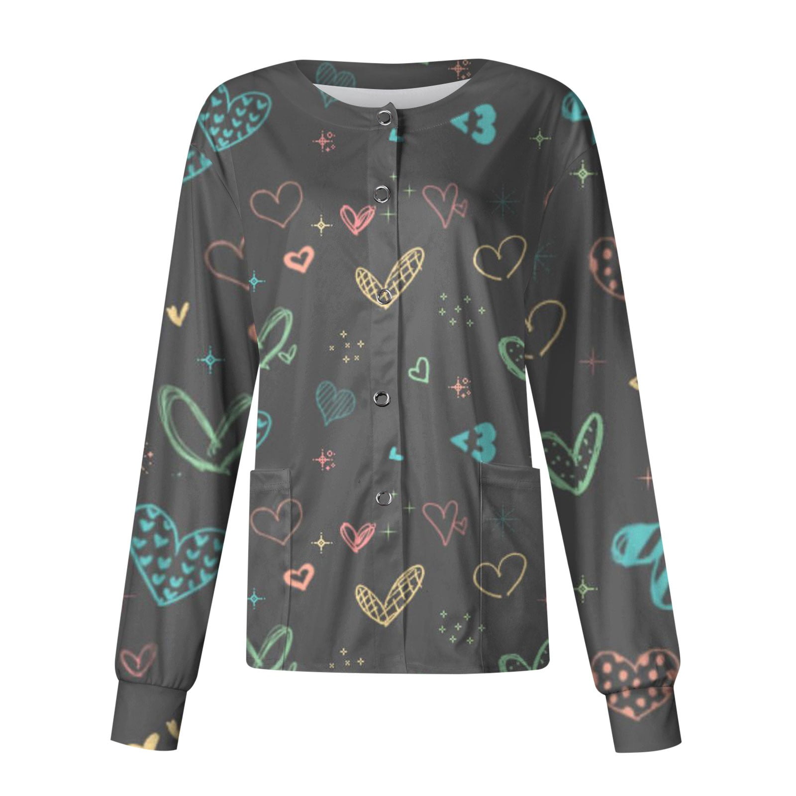FrzhBrz Valentines Day Scrub Jackets for Women Long Sleeve Snap Front ...