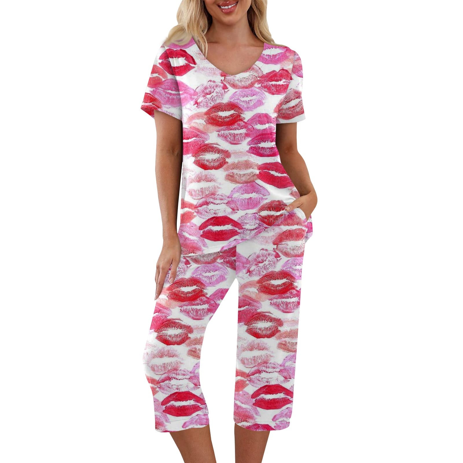 FrzhBrz Valentines Day Women's Capri Pajama Set Cotton Pj Set Short ...