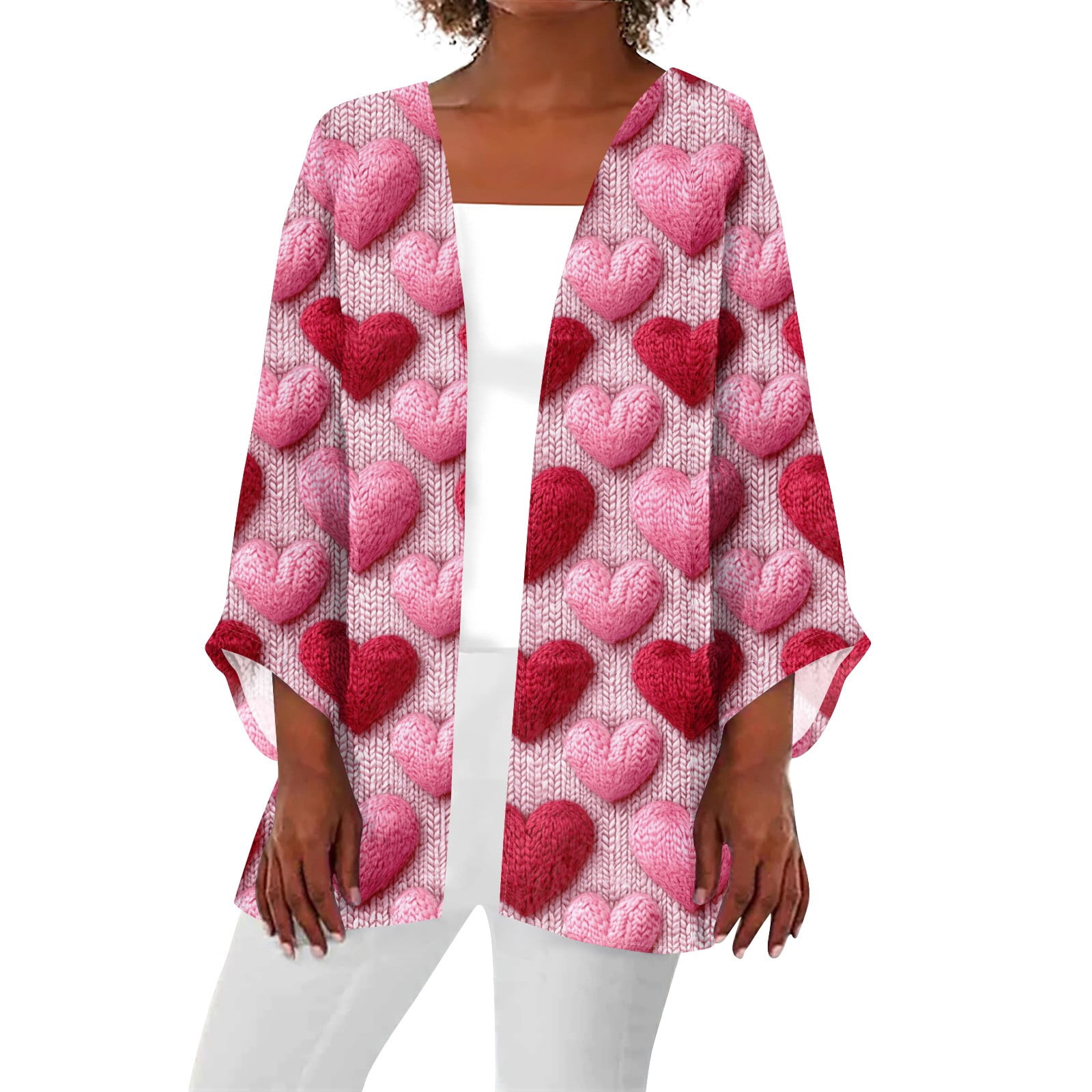 FrzhBrz Valentines Day Women's Cute Heart Print Long Cardigan V Neck ...