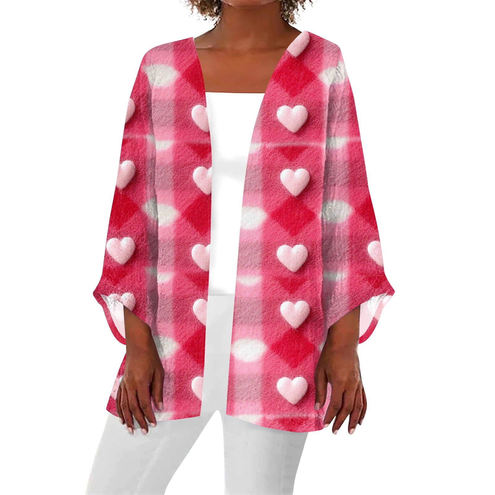 FrzhBrz Valentines Day Women's Cute Heart Print Long Cardigan ...