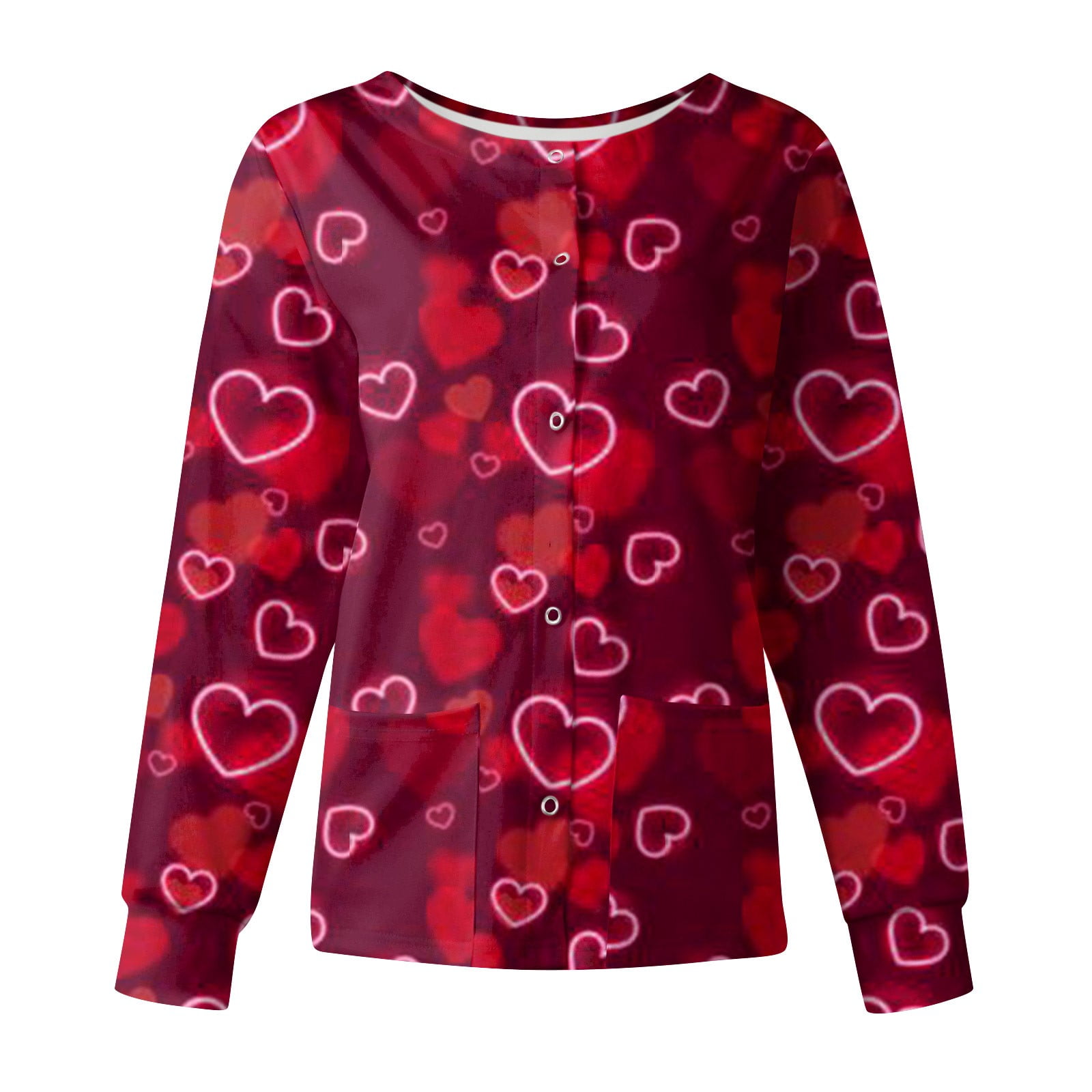 FrzhBrz Valentines Day Women's Scrub Long Sleeve Jacket Snap Front Love ...