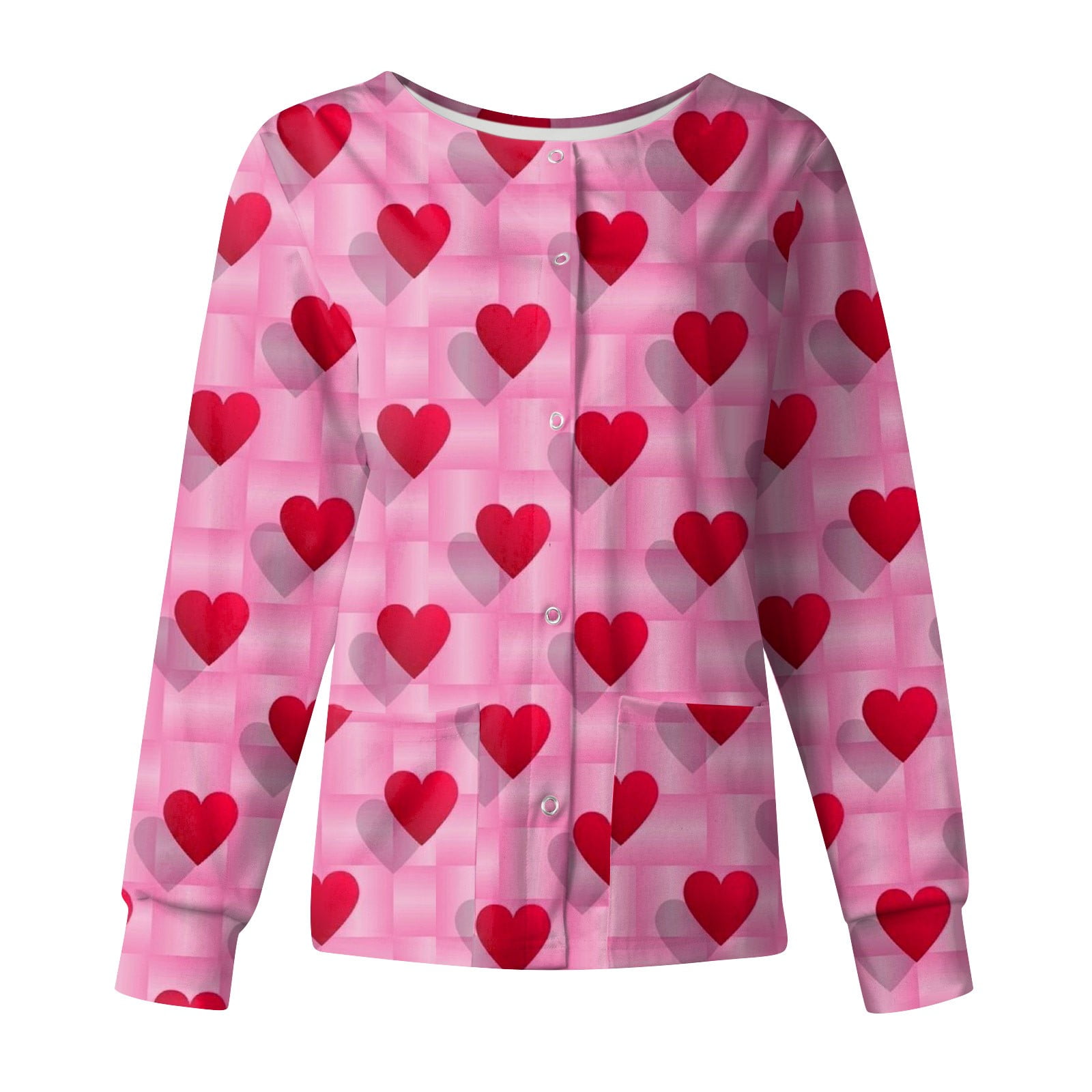 FrzhBrz Valentines Day Women's Scrub Long Sleeve Jacket Snap Front Love ...