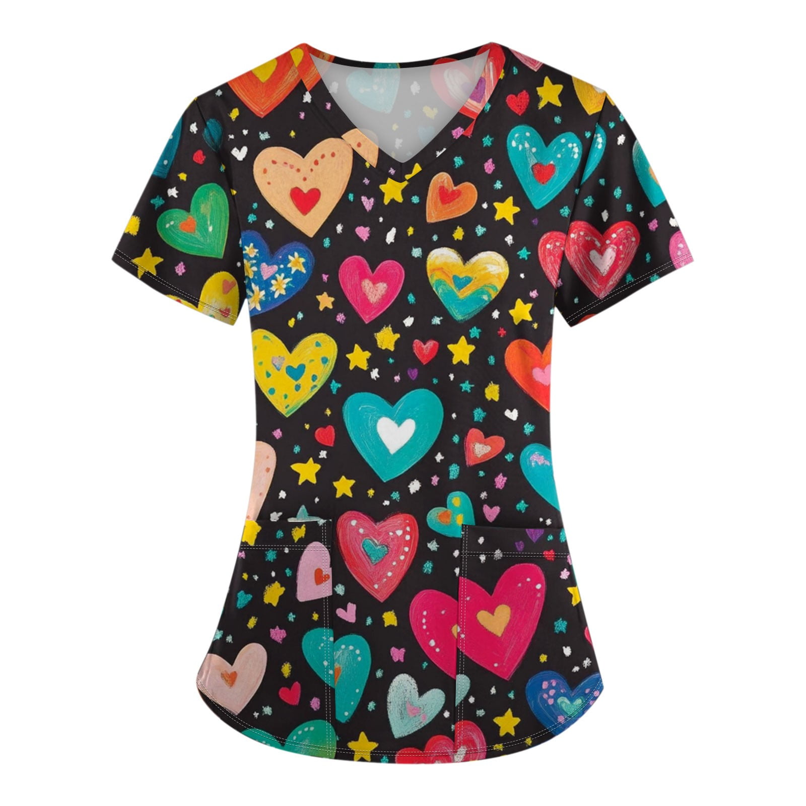 FrzhBrz Valentines Day Women's V-Neck Scrub Tops Short Sleeve Cute ...