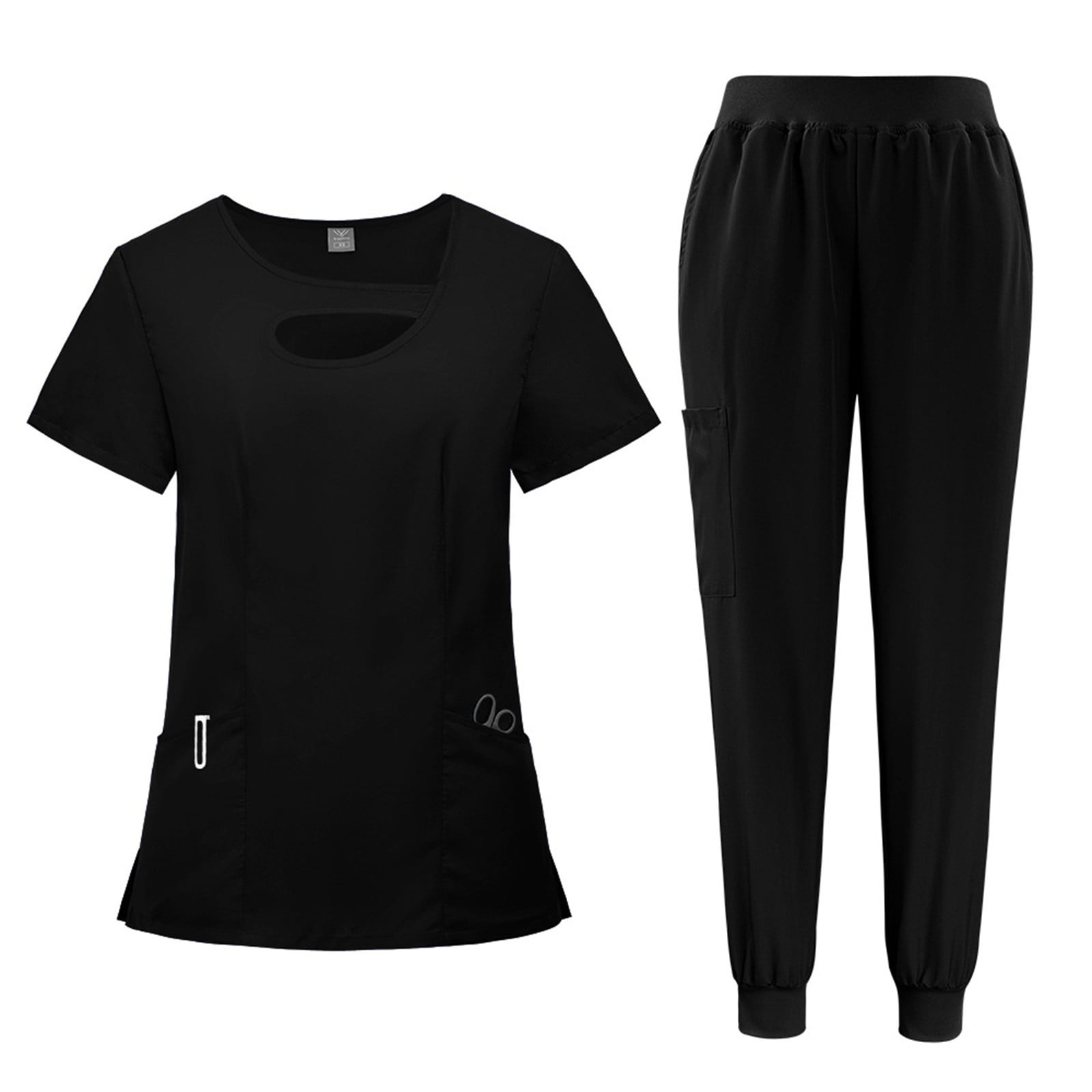 FrzhBrz Women Scrub Set Round Neck Stretch Fabric Short Sleeve Top and ...