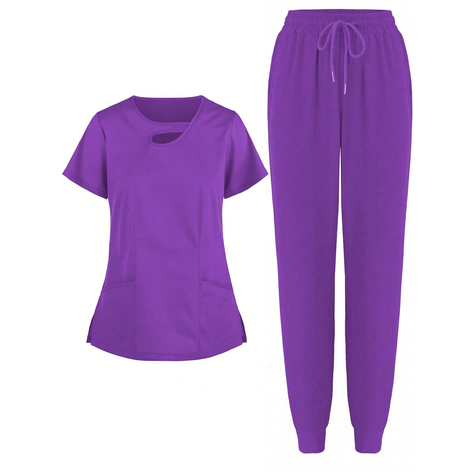 FrzhBrz Women Scrub Set Round Neck Stretch Fabric Short Sleeve Top and ...