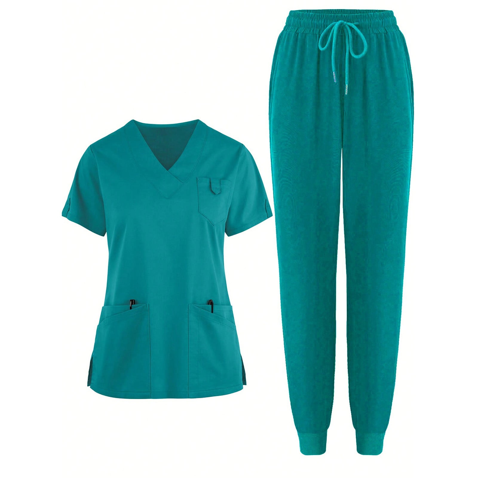FrzhBrz Women Scrubs Set with Pocket Short Sleeve V-Neck Nurse Tops ...