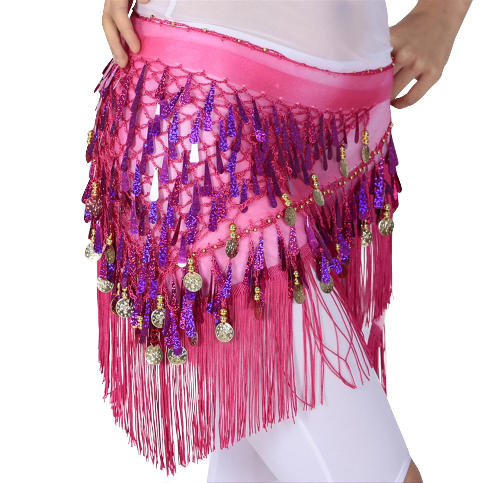 FrzhBrz Women Sequin Tassel Skirt Glitter Sparkly Fringe Belly Dance Hip Scarf Skirts Metallic ...