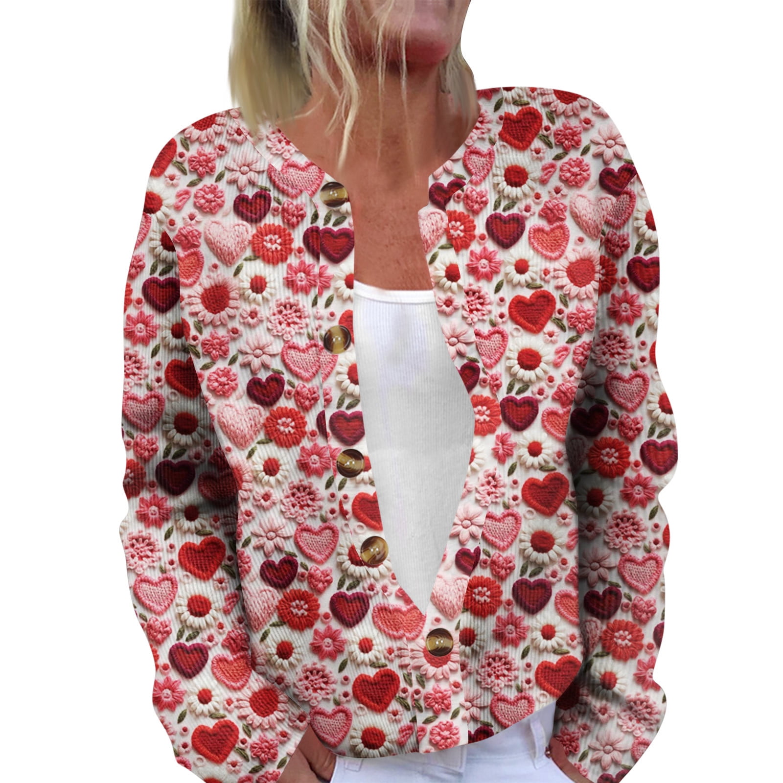 FrzhBrz Women Valentines Day Cute Printed Cardigan Open Front Long Sleeve Chunky Soft Cardigan ...