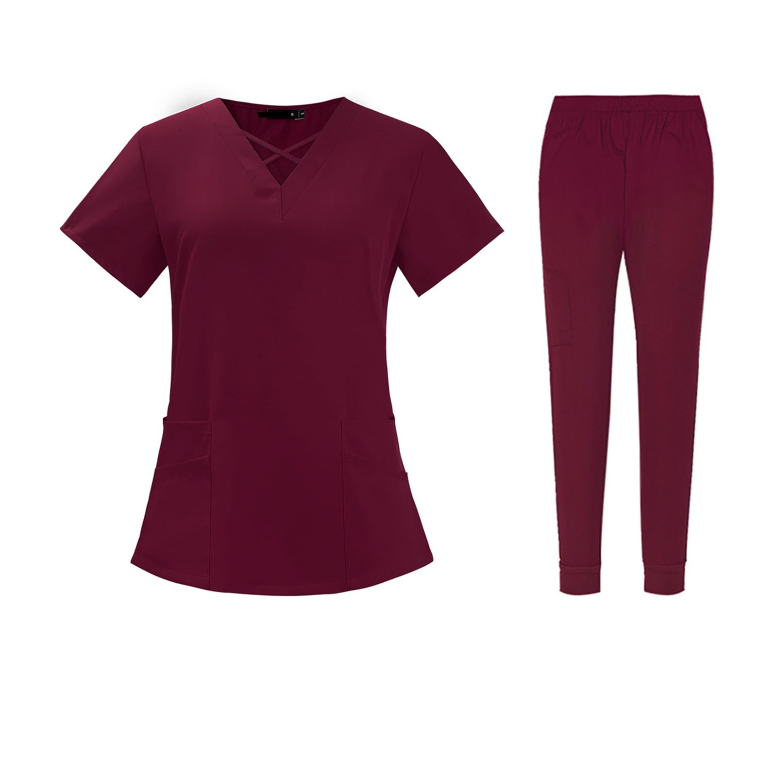 FrzhBrz Women's Cool Stretch Scrub Sets Crossing Top and Pants Nursing ...
