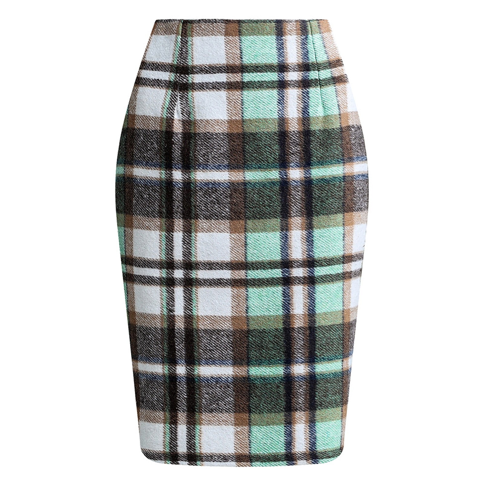 FrzhBrz Women's Plaid Pencil Skirt Wool High Waist Vintage Plaid Zipper Back Split Work Bodycon ...