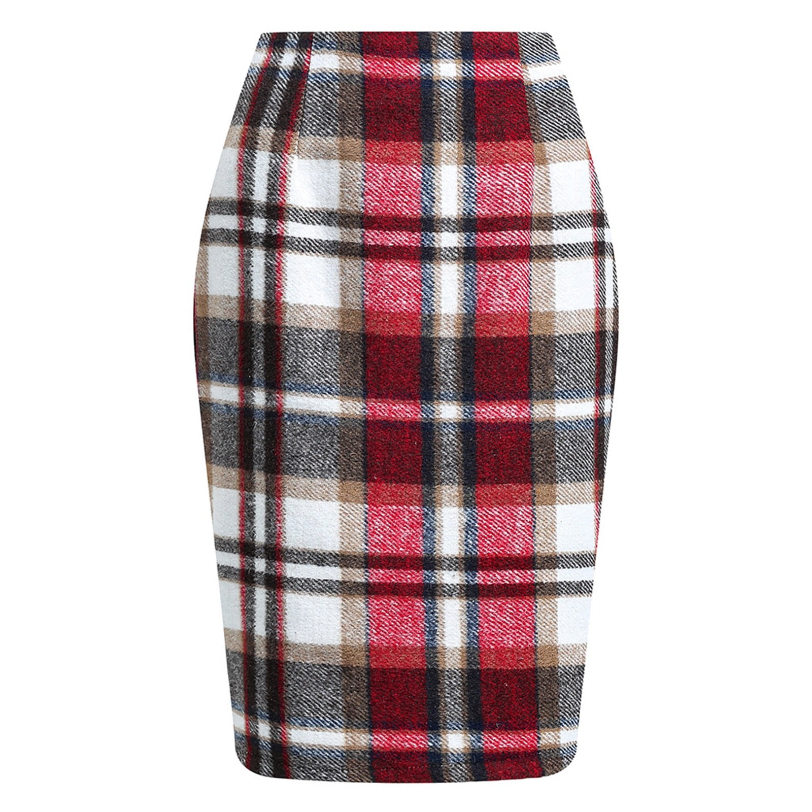 FrzhBrz Women's Plaid Pencil Skirt Wool High Waist Vintage Plaid Zipper Back Split Work Bodycon ...