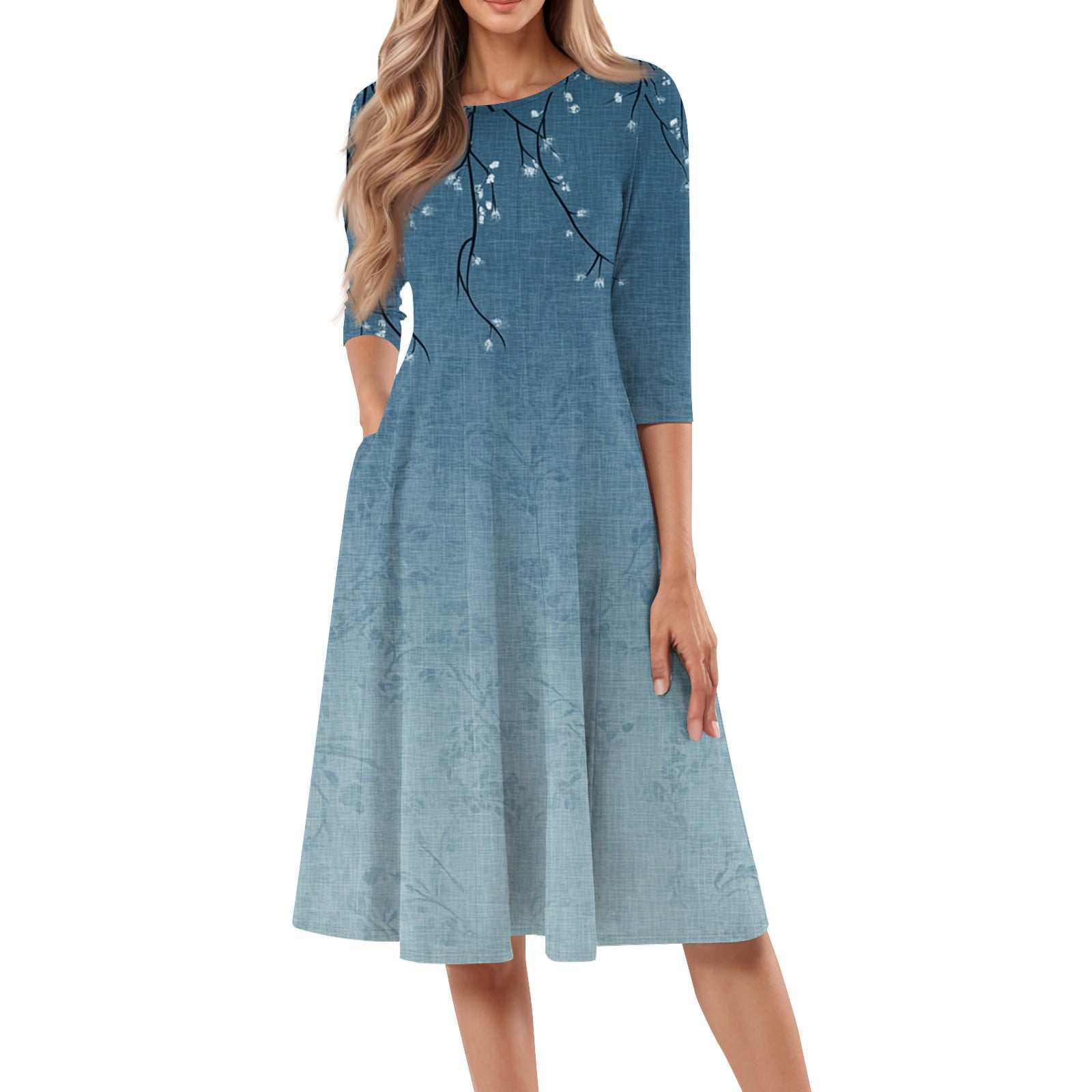 FrzhBrz Women's Plus A-Line Swing Dress Floral Printed 2025 Casual Cute ...