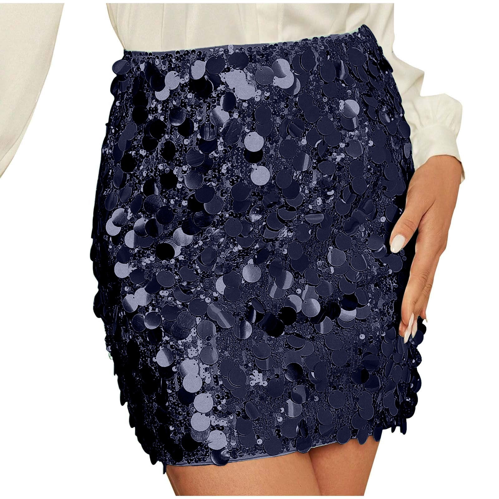 FrzhBrz Women's Sequin Glitter Skirt – Sparkly Knee-Length Mini Skirt ...