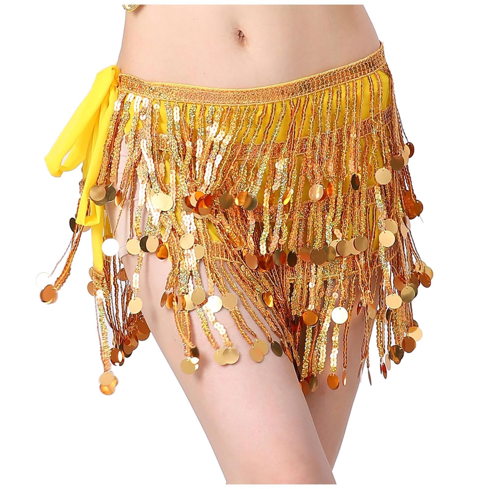 FrzhBrz Womens Belly Dance Hip Scarf with Sparkly Fringe Rave Party Sequin Skirt Costume ...
