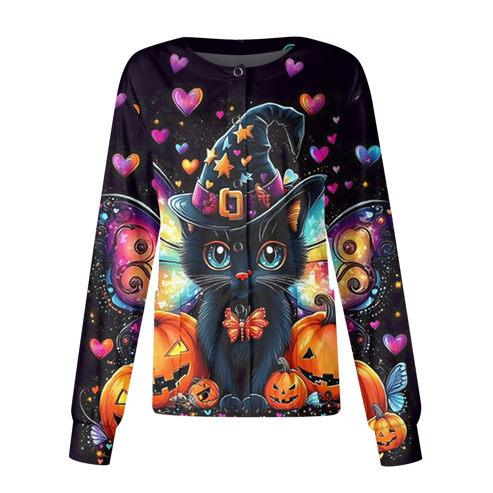 FrzhBrz Womens Scrub Jackets Halloween Scrubs Jacket Snap Front Cute ...