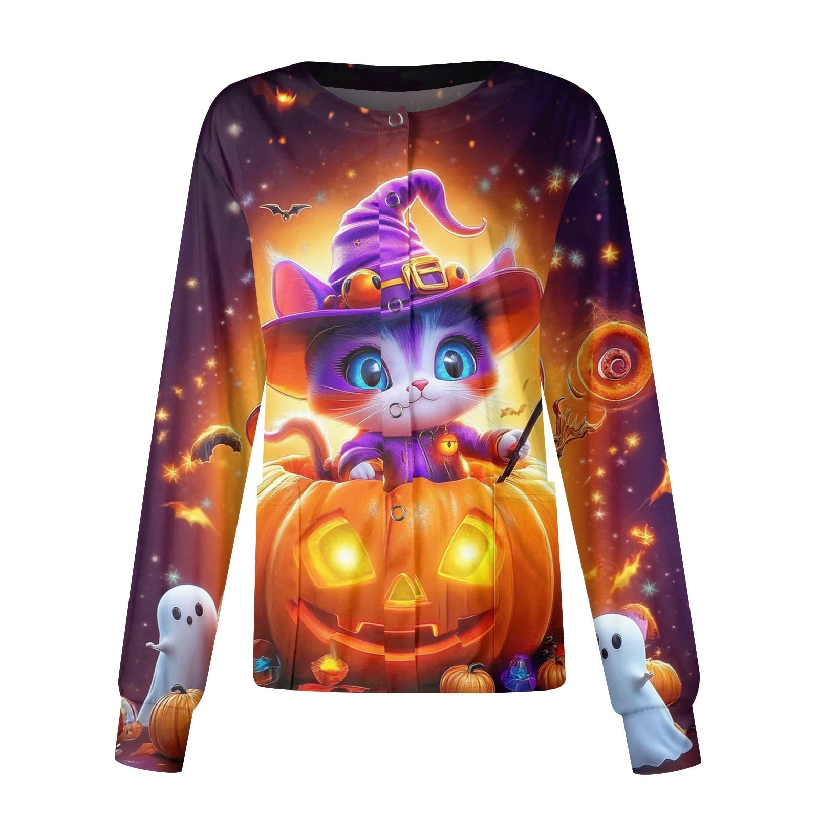 FrzhBrz Womens Scrub Jackets Halloween Scrubs Jacket Snap Front Cute ...