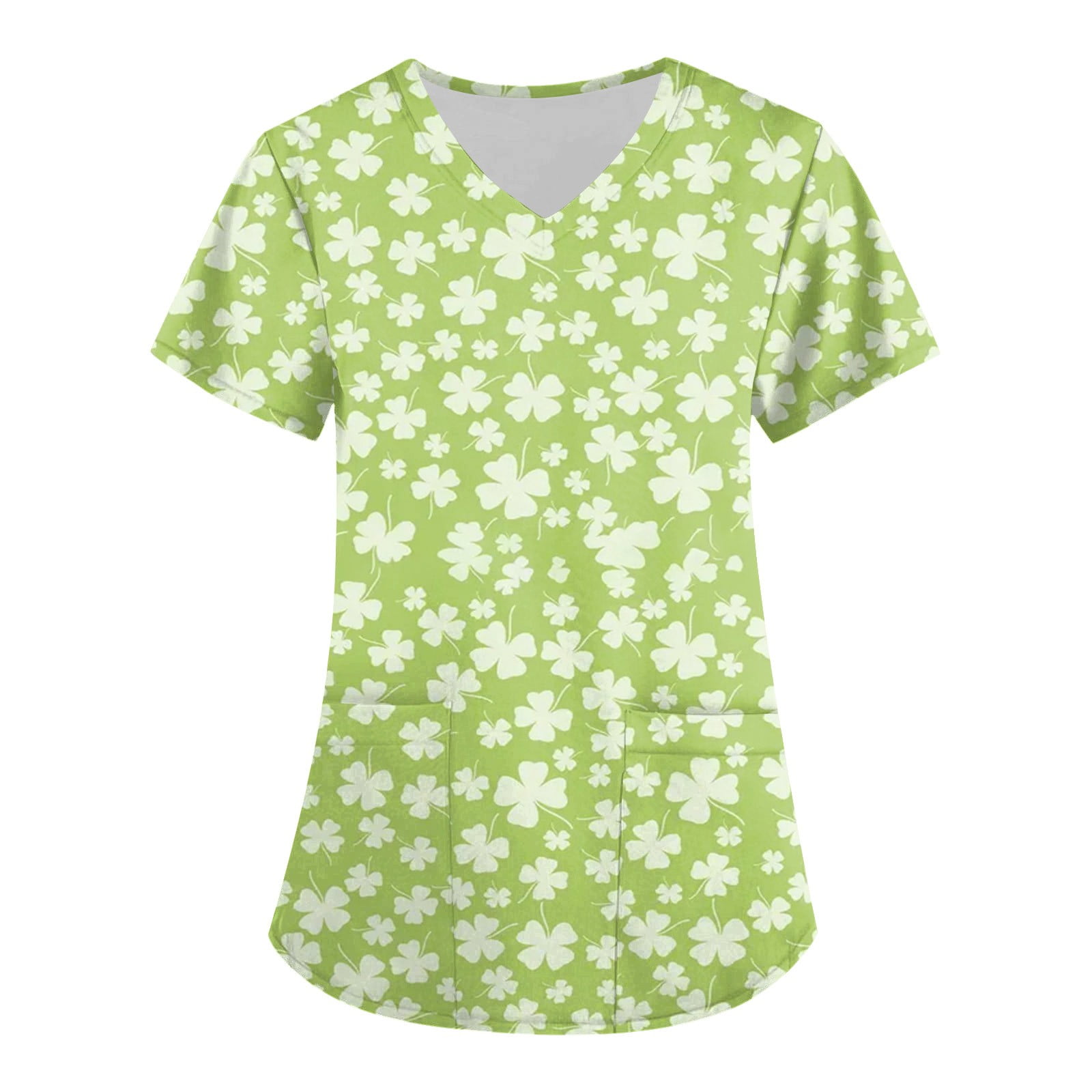 FrzhBrz Womens Scrubs Stretch V Neck Scrubs Tops Lucky Shamrock Print ...