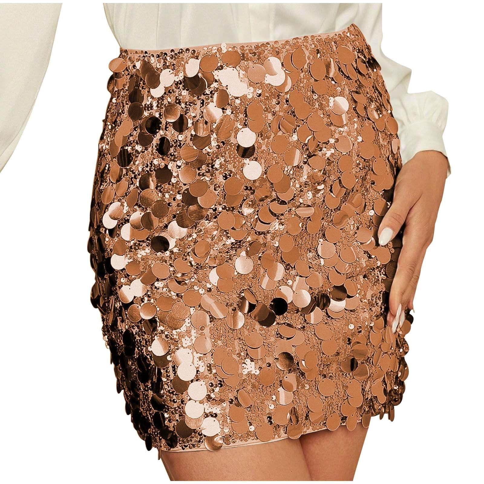 FrzhBrz Womens Sequin Skirts Sparkly Knee Length Concert Mini Skirt ...