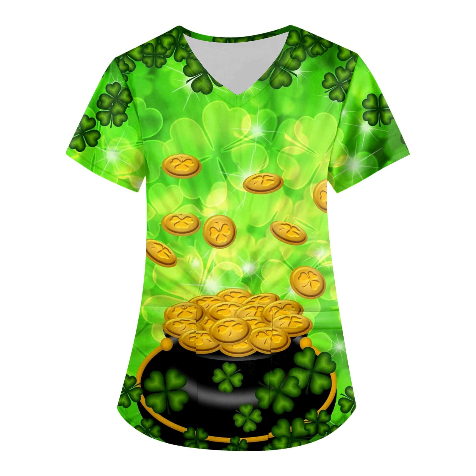 FrzhBrz Womens St.Patricks Day Scrubs Tops Stretchy V Neck Scrub Short ...