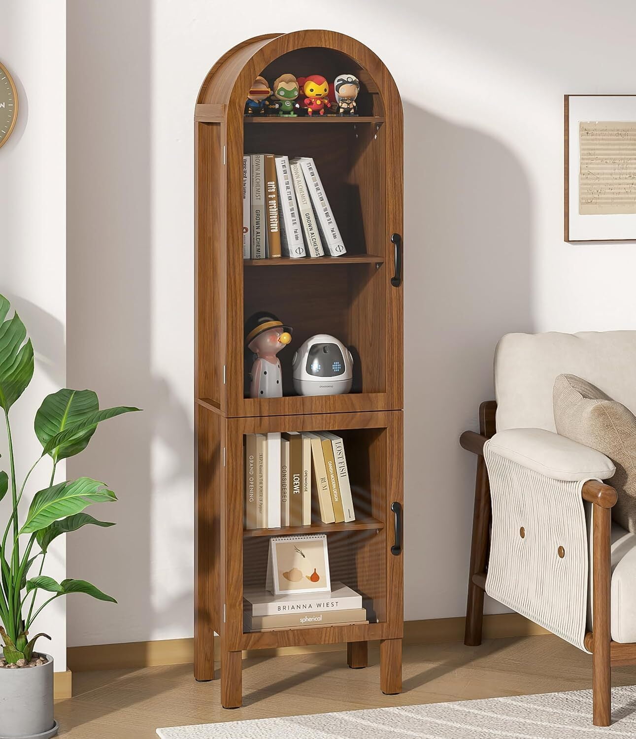 Fsbecl Tall Arched Storage Display Cabinet, Kitchen Pantry Cabinet with ...