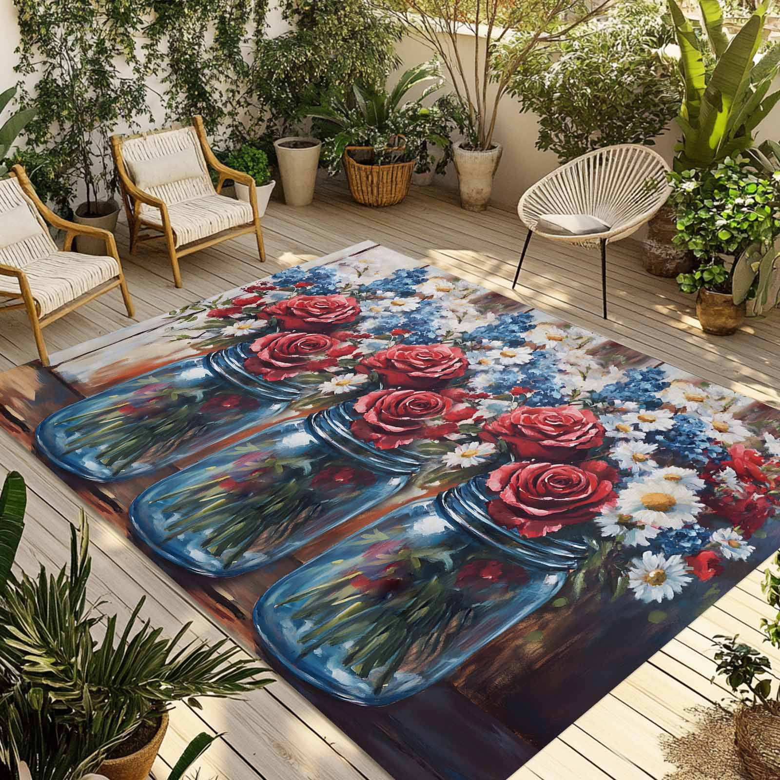 Fsddascl 4 of July Outdoor Rug for Patio/Deck/Porch, Non-Slip Large Area Rug 6 x 9 Ft ...