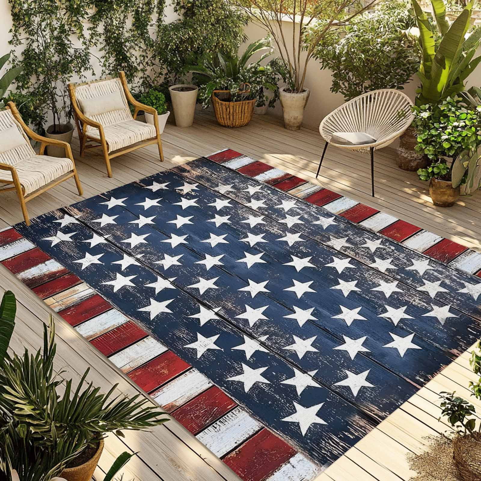 Fsddascl 4th of July Star Outdoor Rug for Patio/Deck/Porch, Non-Slip ...