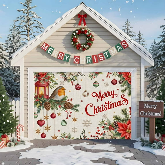 Fsddascl 7 x 8 Ft Christmas Garage Door Cover, Christmas Large Garage ...
