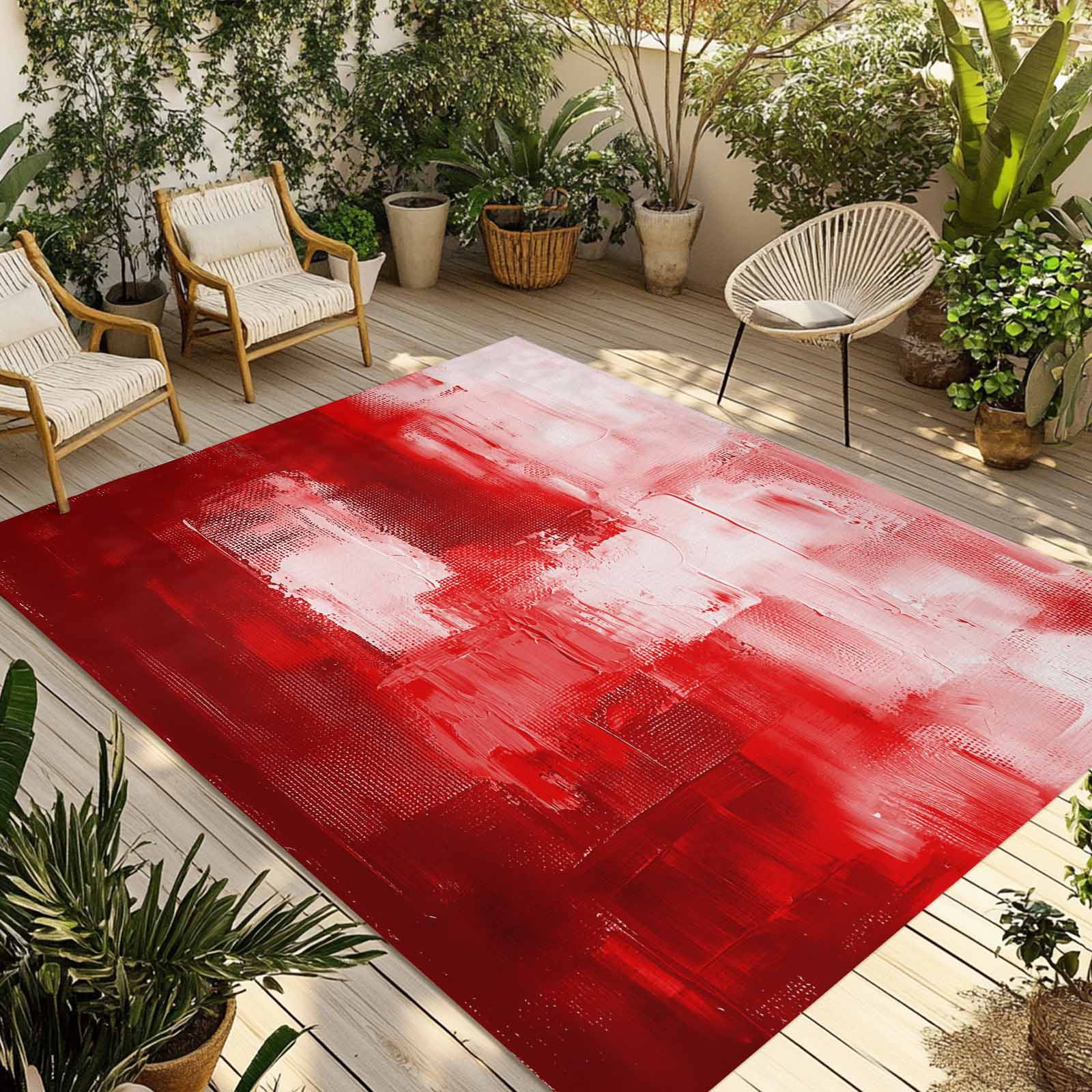 Fsddascl Abstract Red Outdoor Rug for Patio/Deck/Porch, Non-Slip Large ...