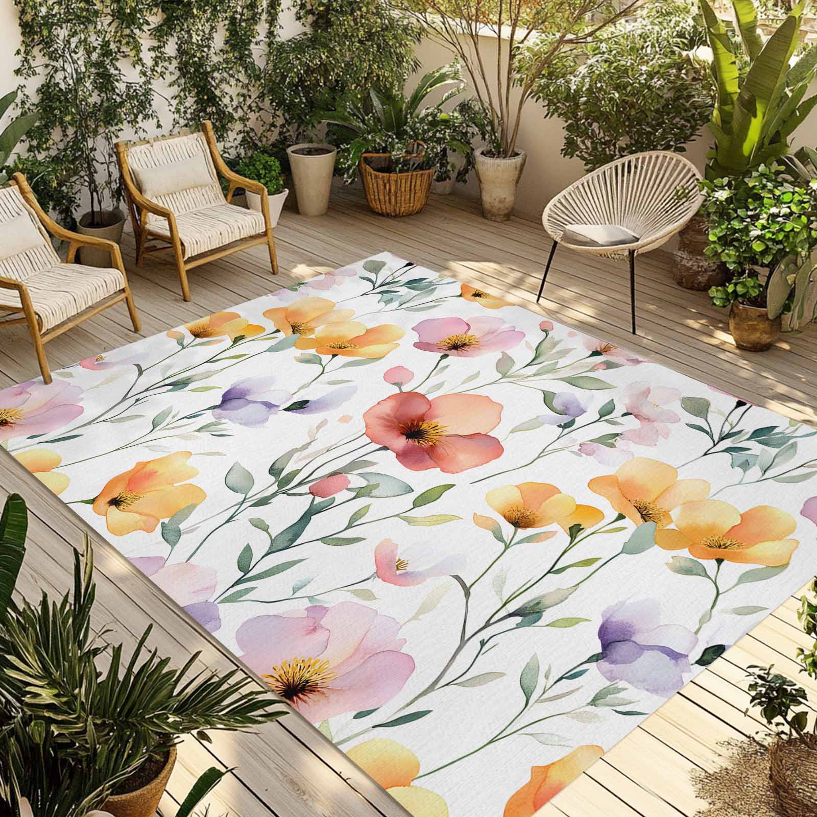 Fsddascl Aesthetics Flower Outdoor Rug for Patio/Deck/Porch, Non-Slip ...