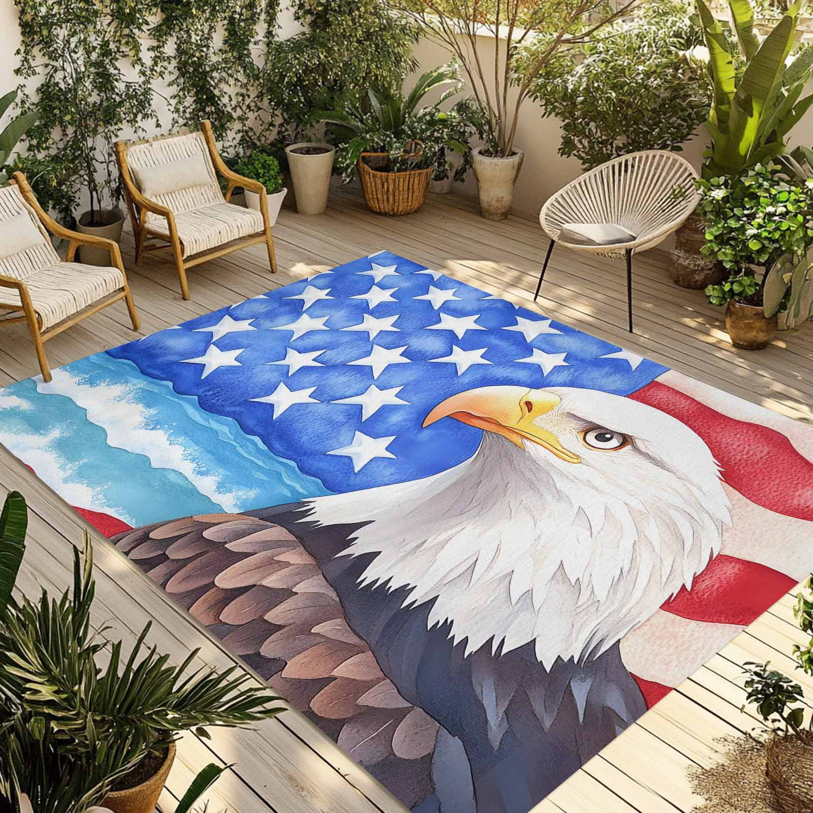 Fsddascl American Flag Outdoor Rug for Patio/Deck/Porch, Non-Slip Large ...