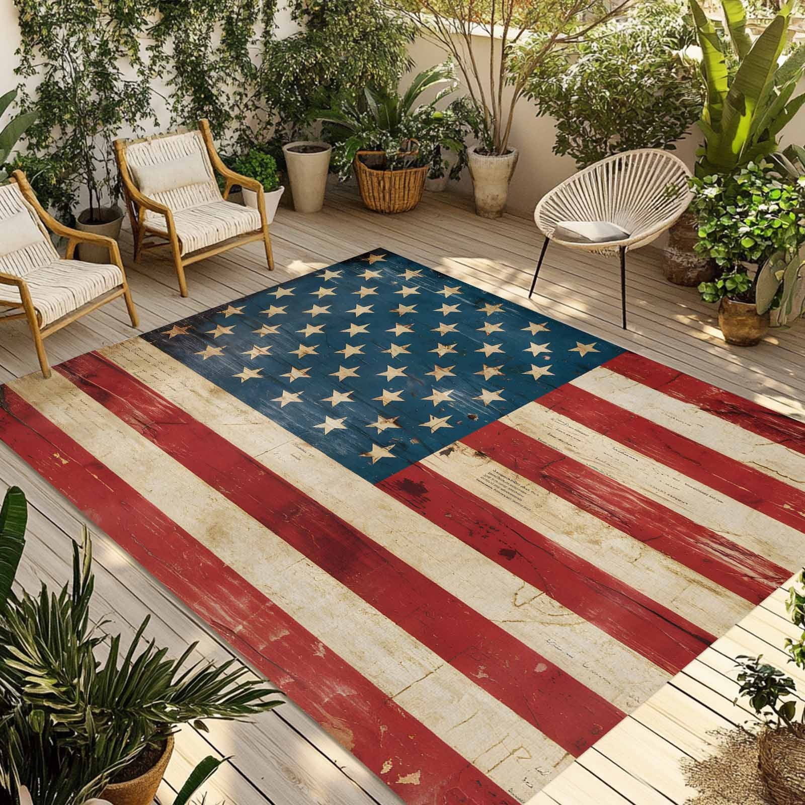 Fsddascl American Flag Outdoor Rug for Patio/Deck/Porch, Non-Slip Large ...