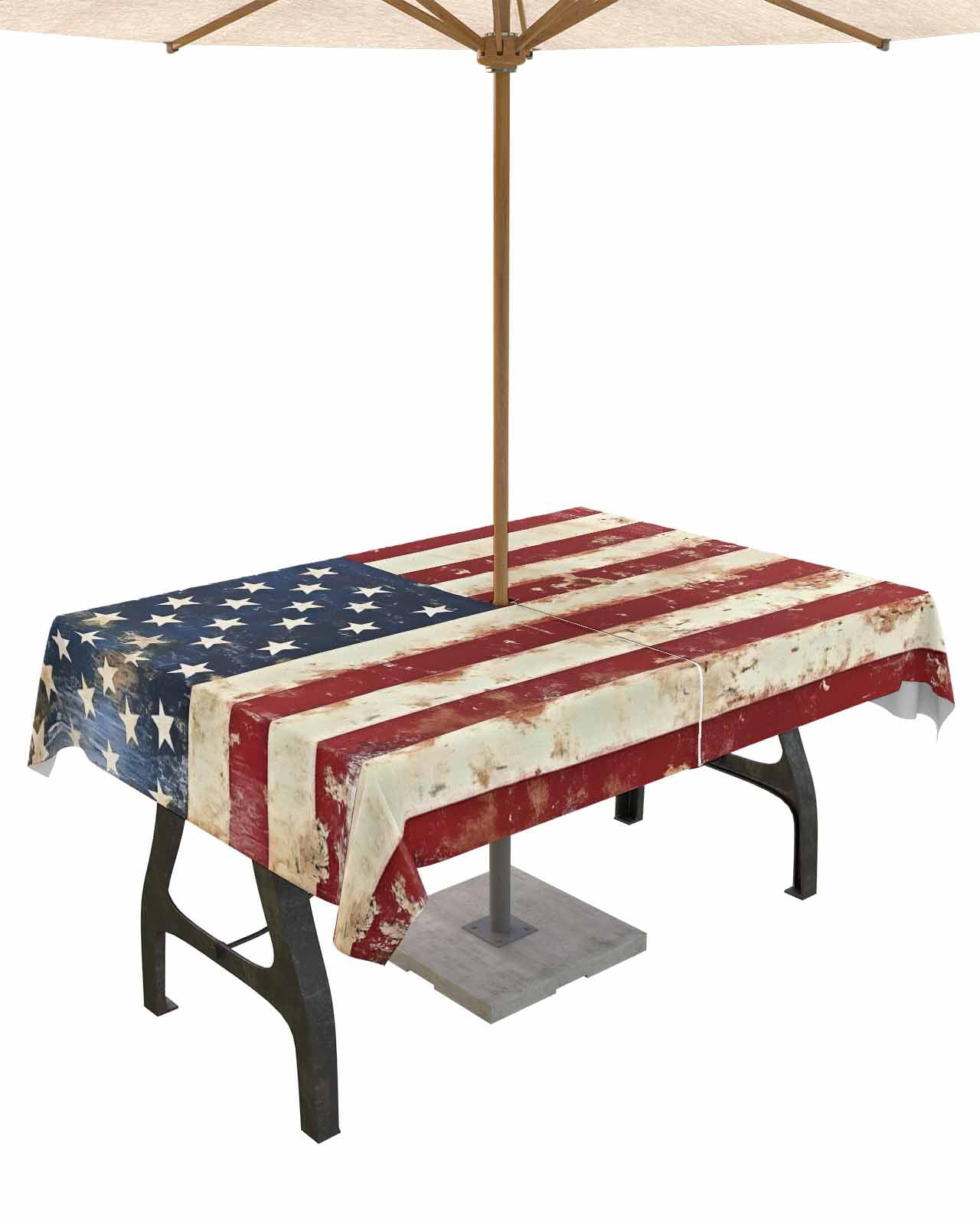 Fsddascl American Flag Outdoor Tablecloth - 52x70 Inch Rectangle Dining ...