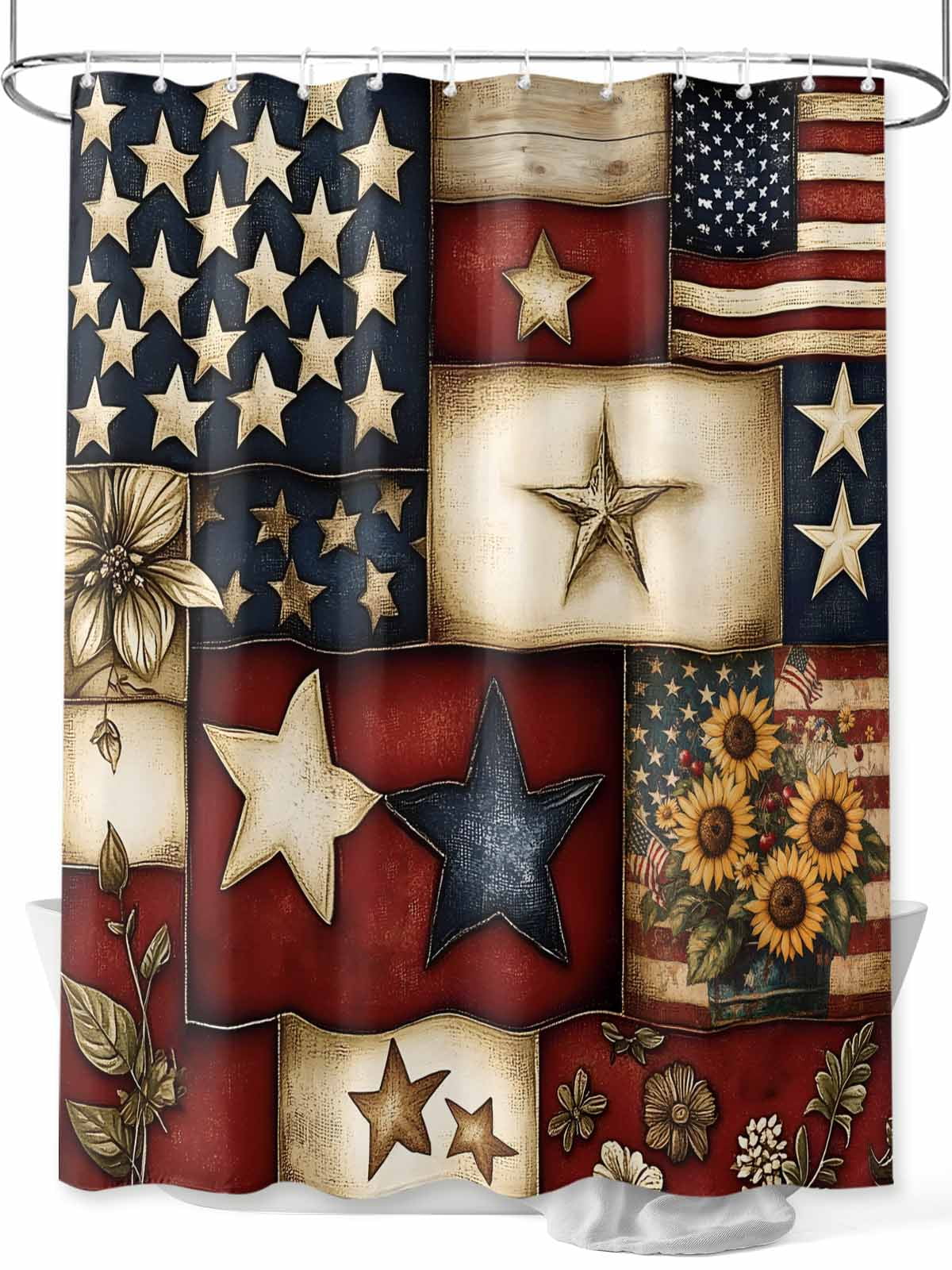 Fsddascl American Flag Shower Curtain Set - 48" x 72" Washable Bathtub ...