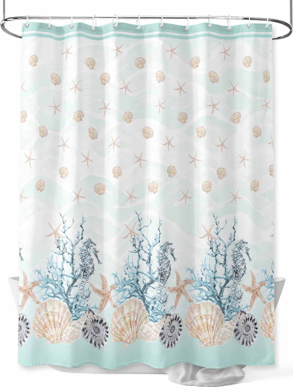 Fsddascl Aqua Coastal Shell Shower Curtain Set - Standard 72" x 72 ...