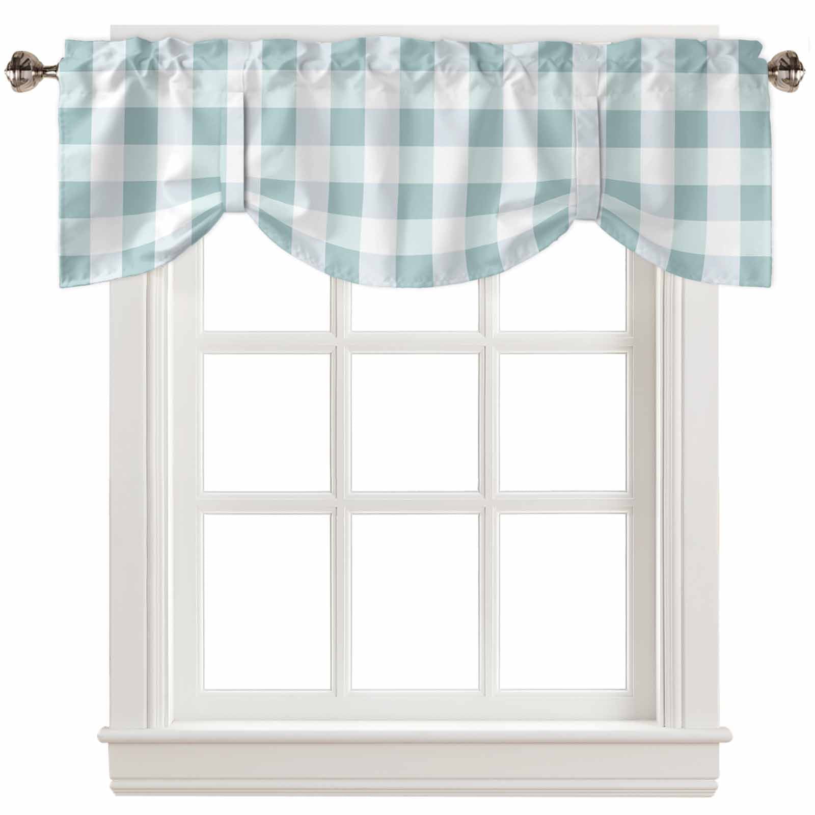 Fsddascl Aqua Plaid Tie Up Valance Curtains for Windows, Kitchen ...