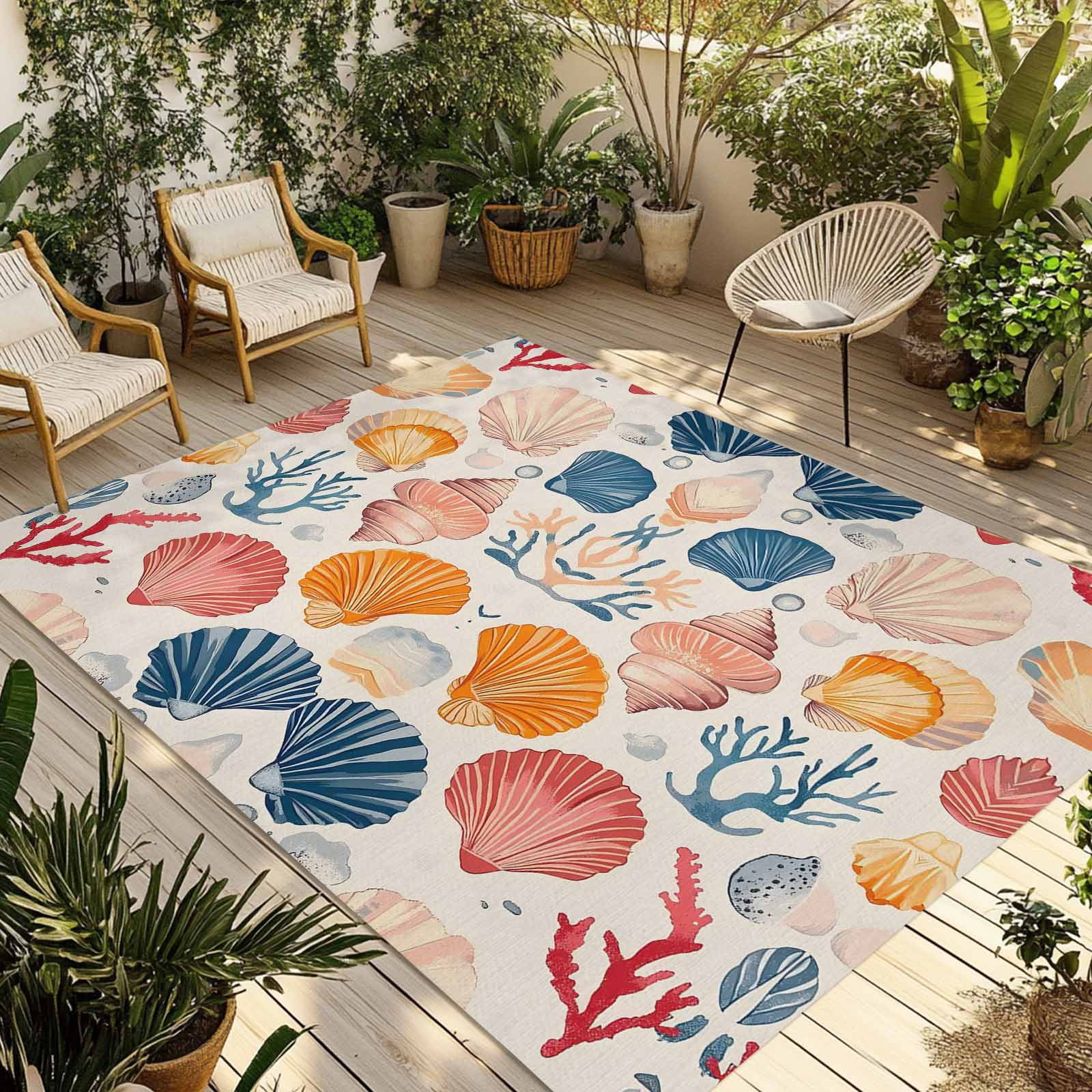 Fsddascl Beach Coastal Outdoor Rug for Patio/Deck/Porch, Non-Slip Large ...