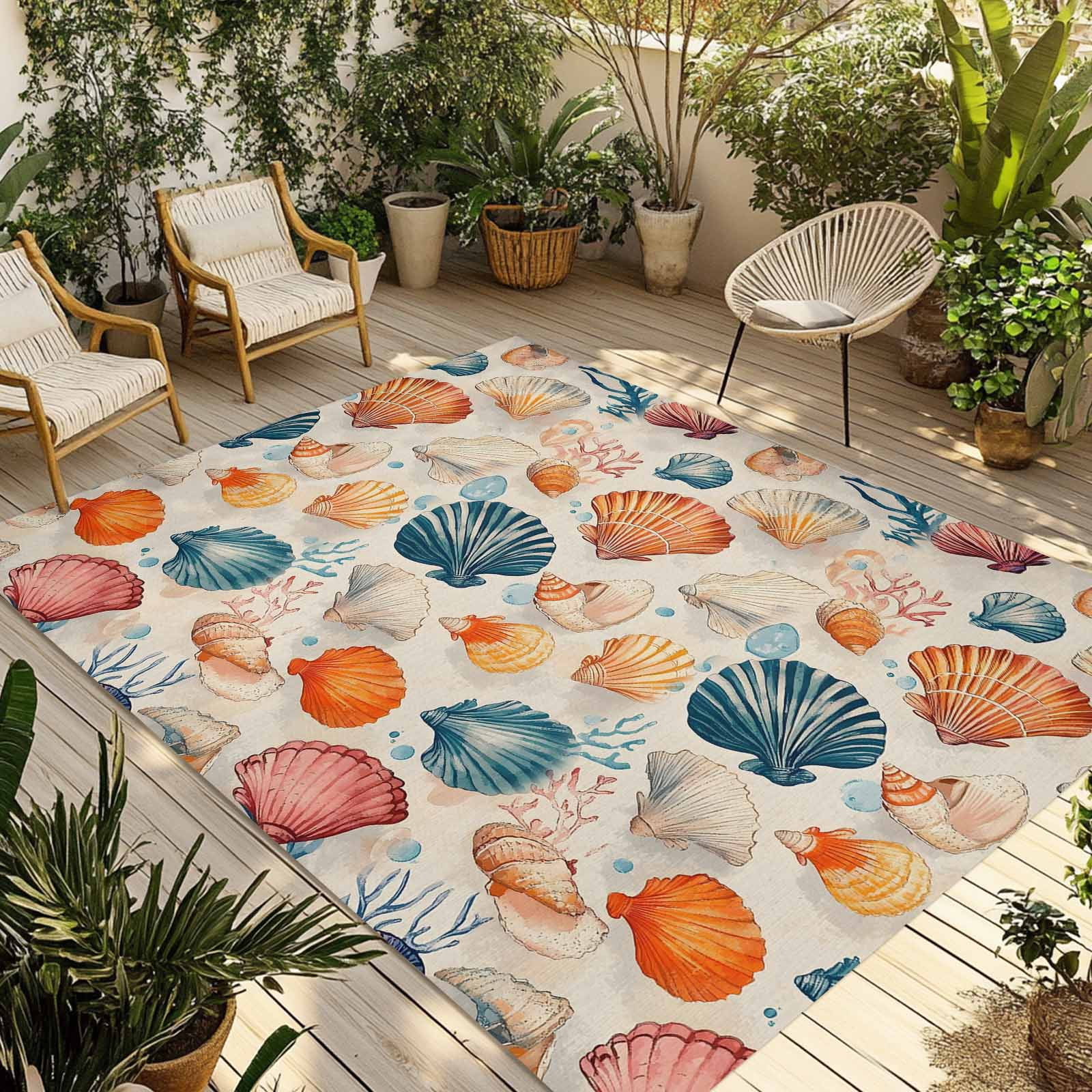 Fsddascl Beach Coastal Outdoor Rug for Patio/Deck/Porch, Non-Slip Large ...