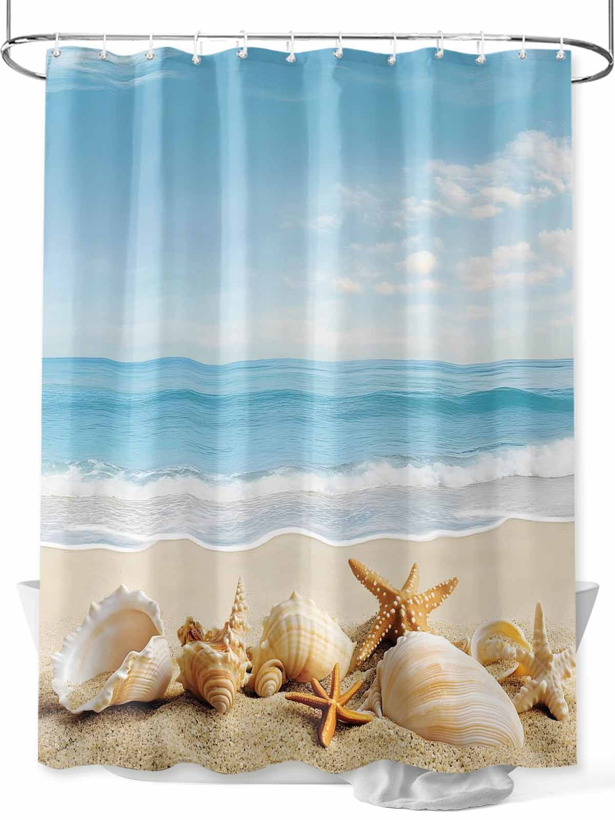 Fsddascl Beach Coastal Shower Curtain Set - 72" x 78" Washable Bathtub Curtain with 12 Hooks ...