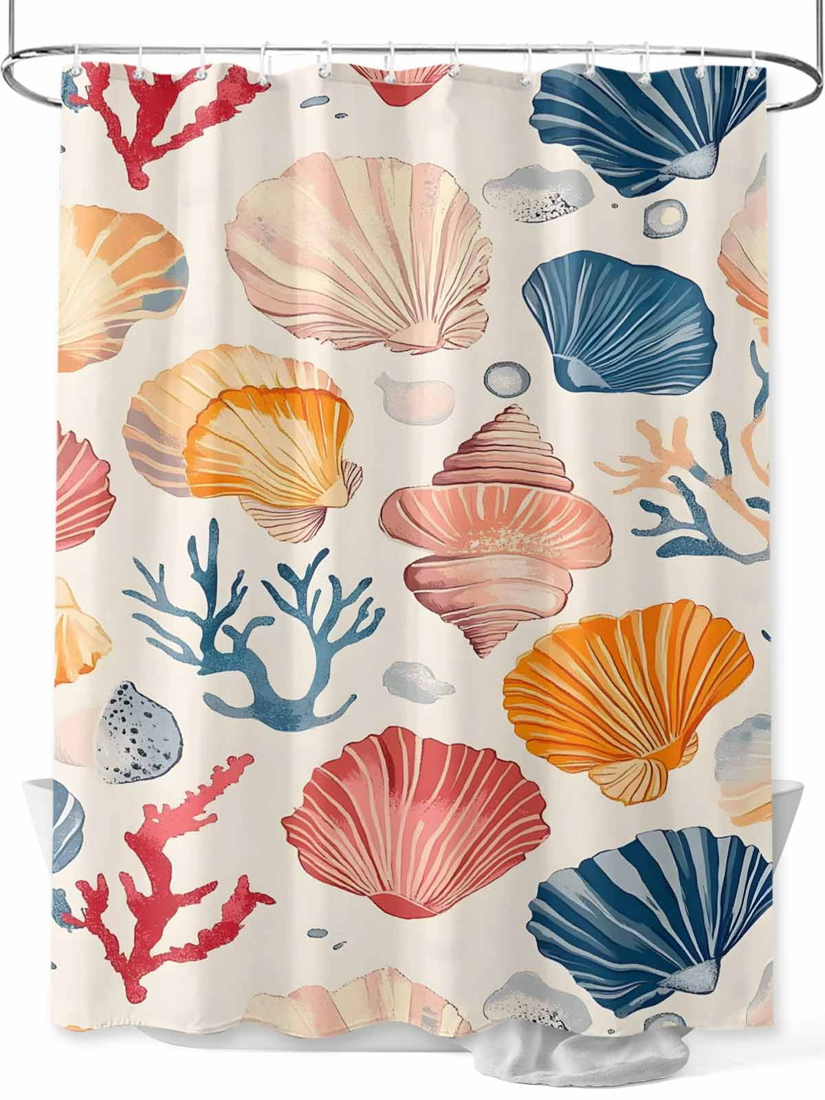 Fsddascl Beach Coastal Shower Curtain Set - Long 72" x 84" Washable Bathtub Curtain with 12 ...