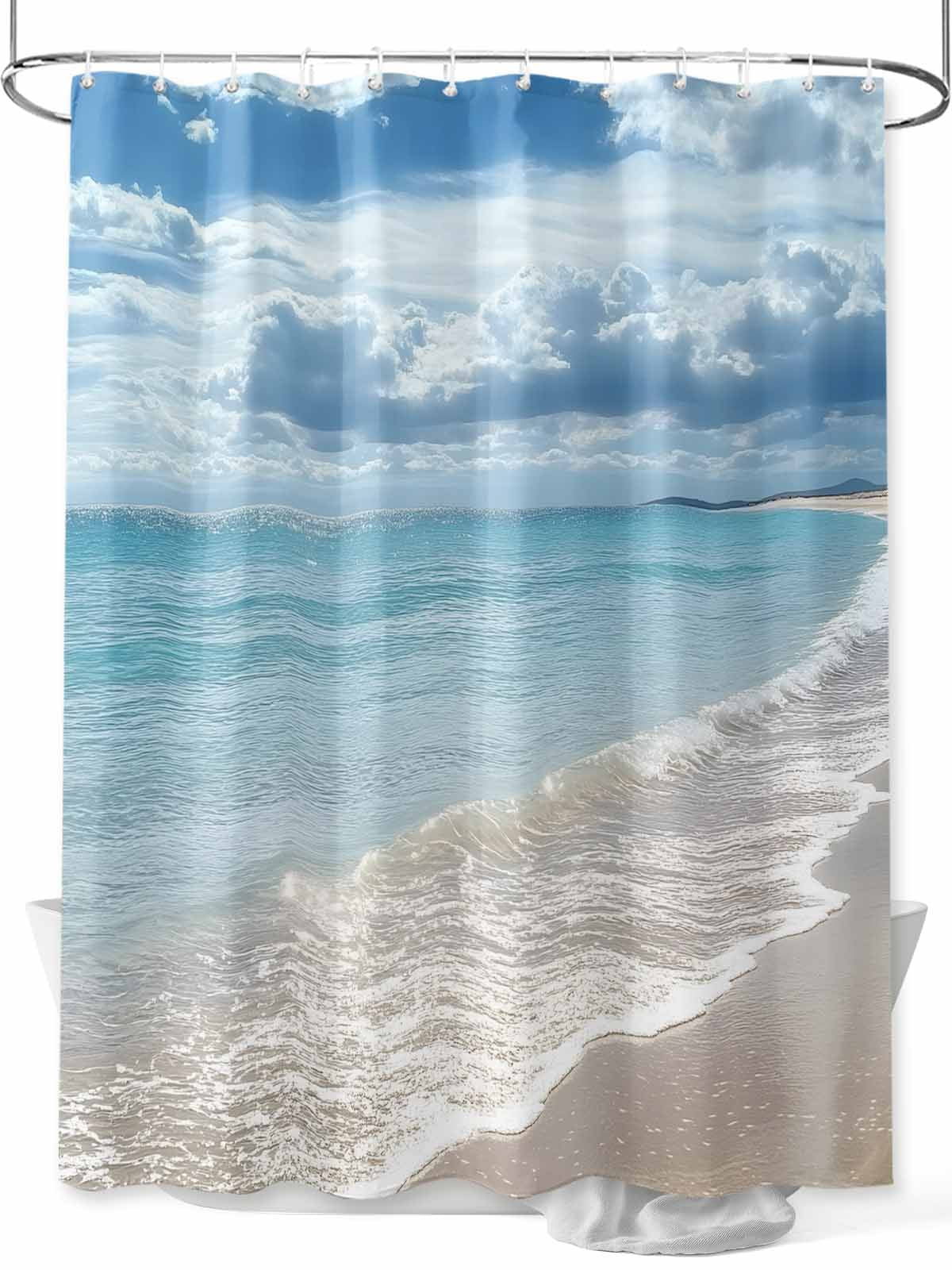 Fsddascl Beach Ocean Shower Curtain Set - 60" x 72" Washable Bathtub Curtain with 12 Hooks ...