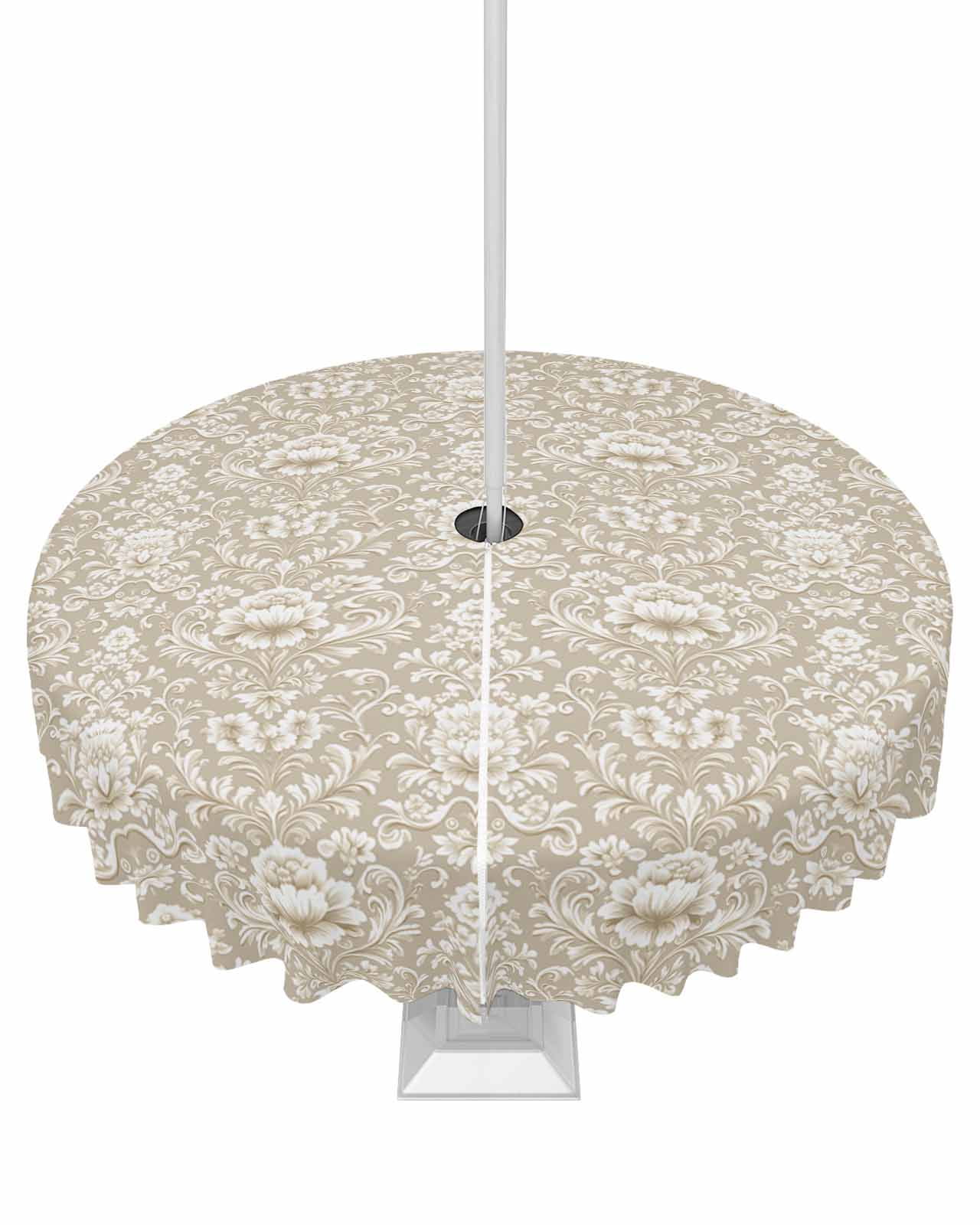 Fsddascl Beige Damask Outdoor Tablecloth - 54 Inch Round Dining Table ...