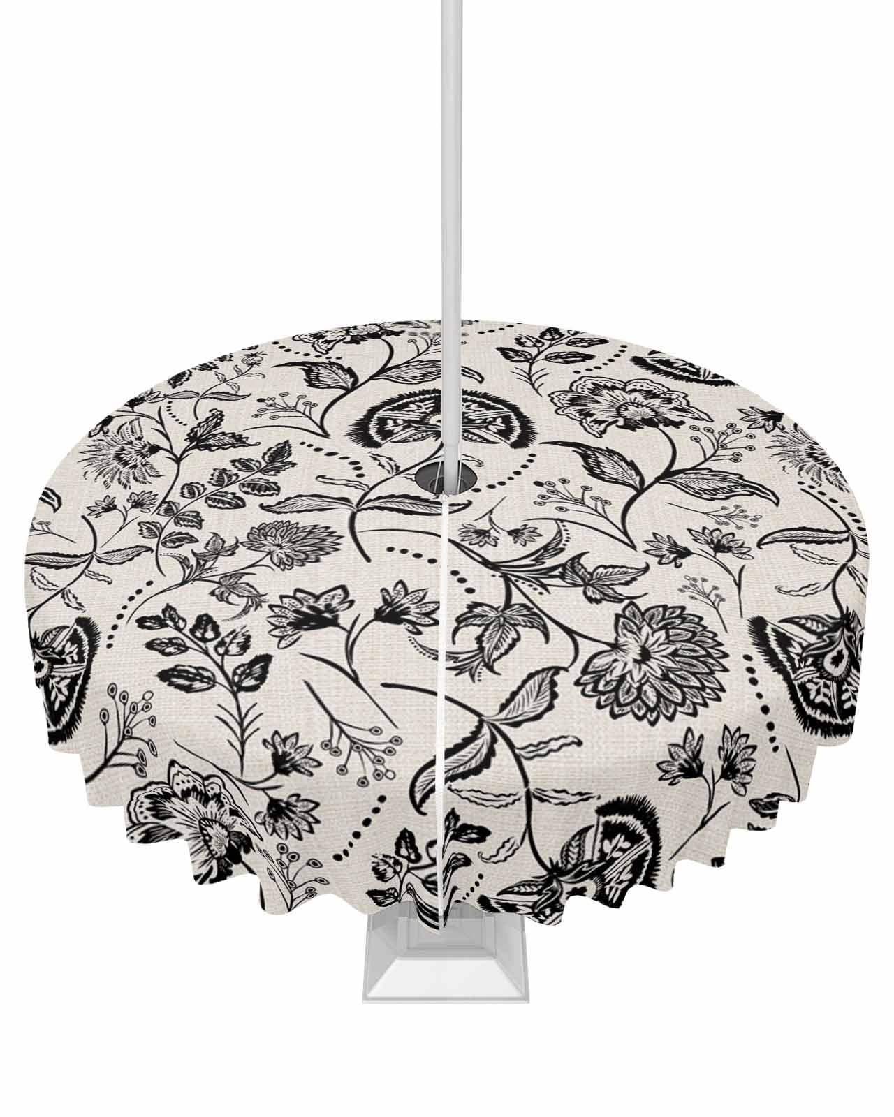 Fsddascl Black Spring Floral Outdoor Tablecloth - 60 Inch Round Dining ...