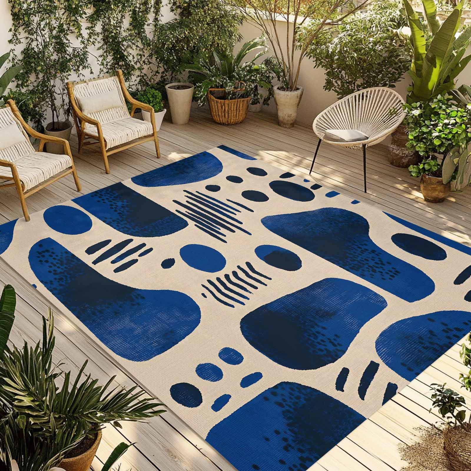 Fsddascl Blue Abstract Art Outdoor Rug for Patio/Deck/Porch, Non-Slip ...