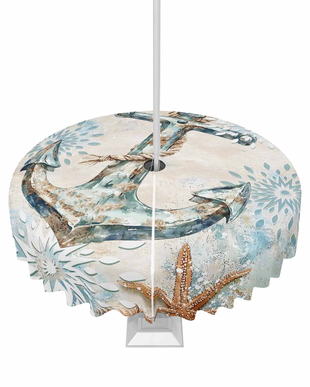 Fsddascl Blue Anchor Coastal Outdoor Tablecloth - 54 Inch Round Dining ...