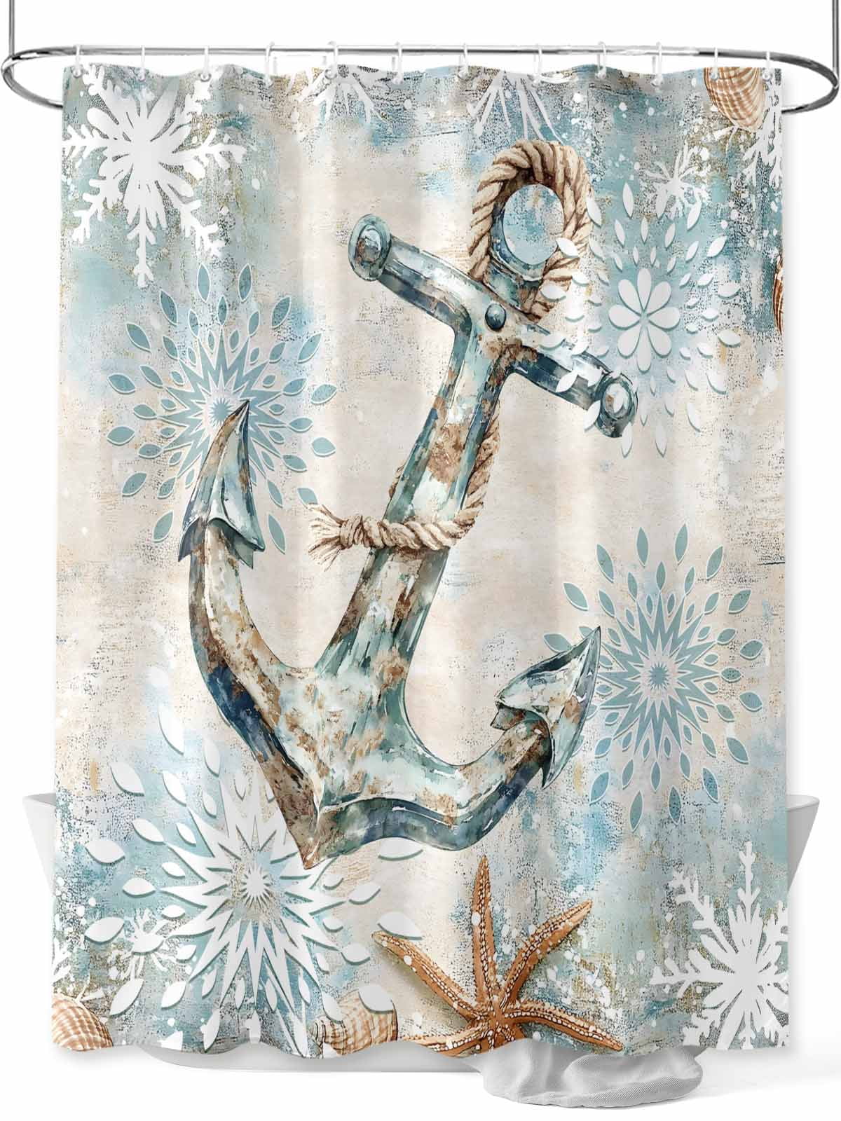Fsddascl Blue Anchor Coastal Shower Curtain Set - 60" x 72" Bathtub ...