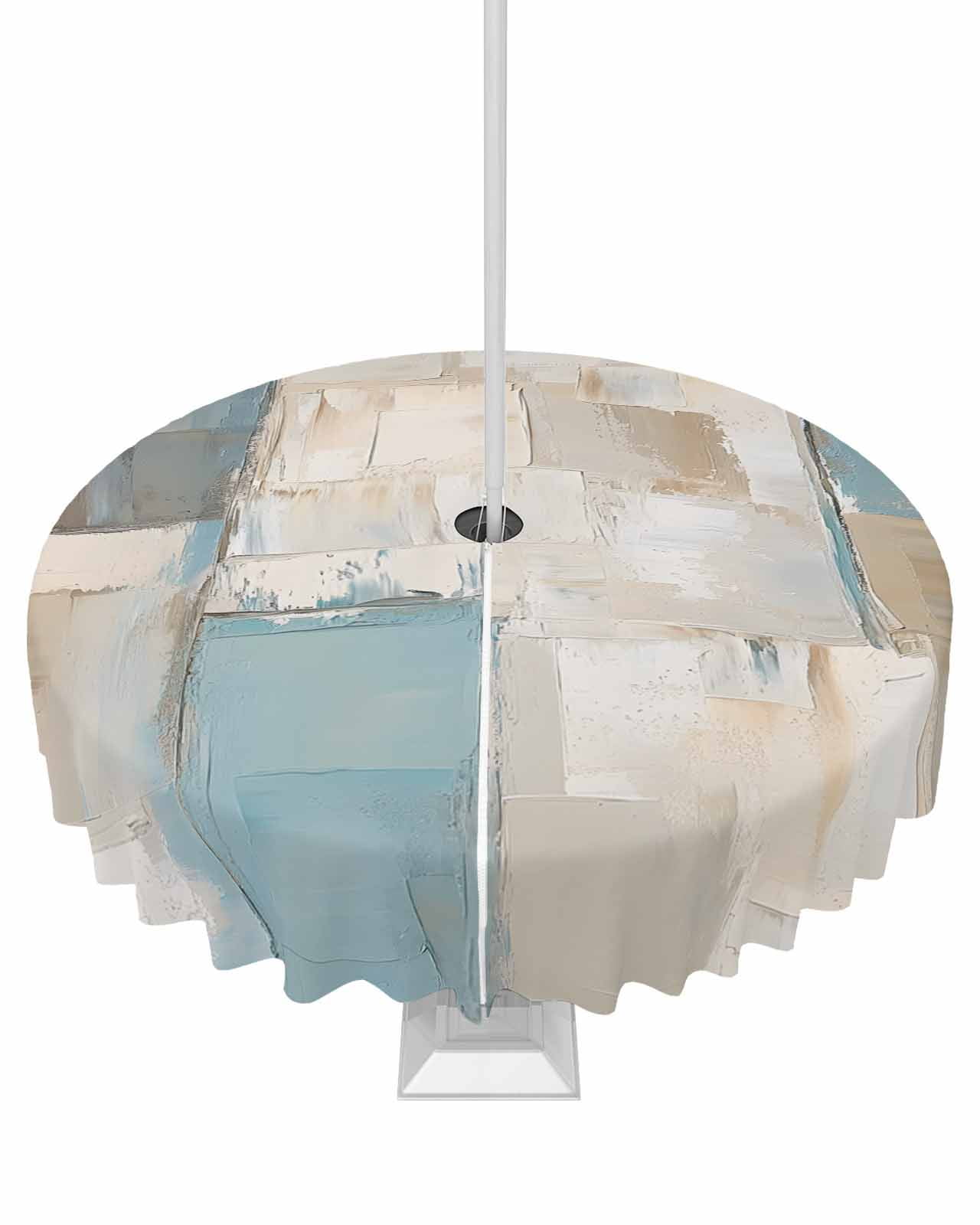 Fsddascl Blue Beige Color Blocks Outdoor Tablecloth - 60 Inch Round ...