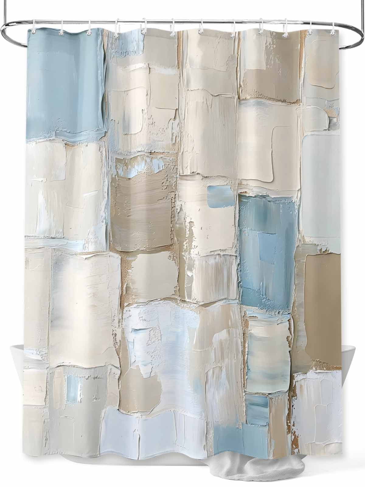 Fsddascl Blue Brown Color Blocks Shower Curtain Set - 72" x 78" Washable Bathtub Curtain with 12 ...