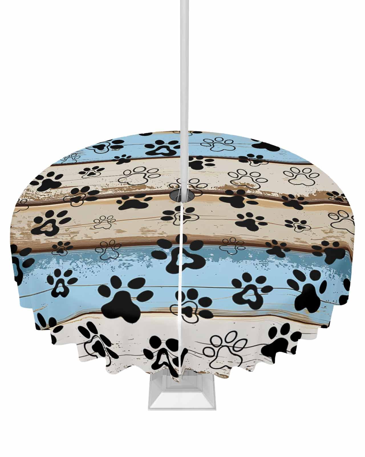 Fsddascl Blue Brown Paw Prints Outdoor Tablecloth - 60 Inch Round ...