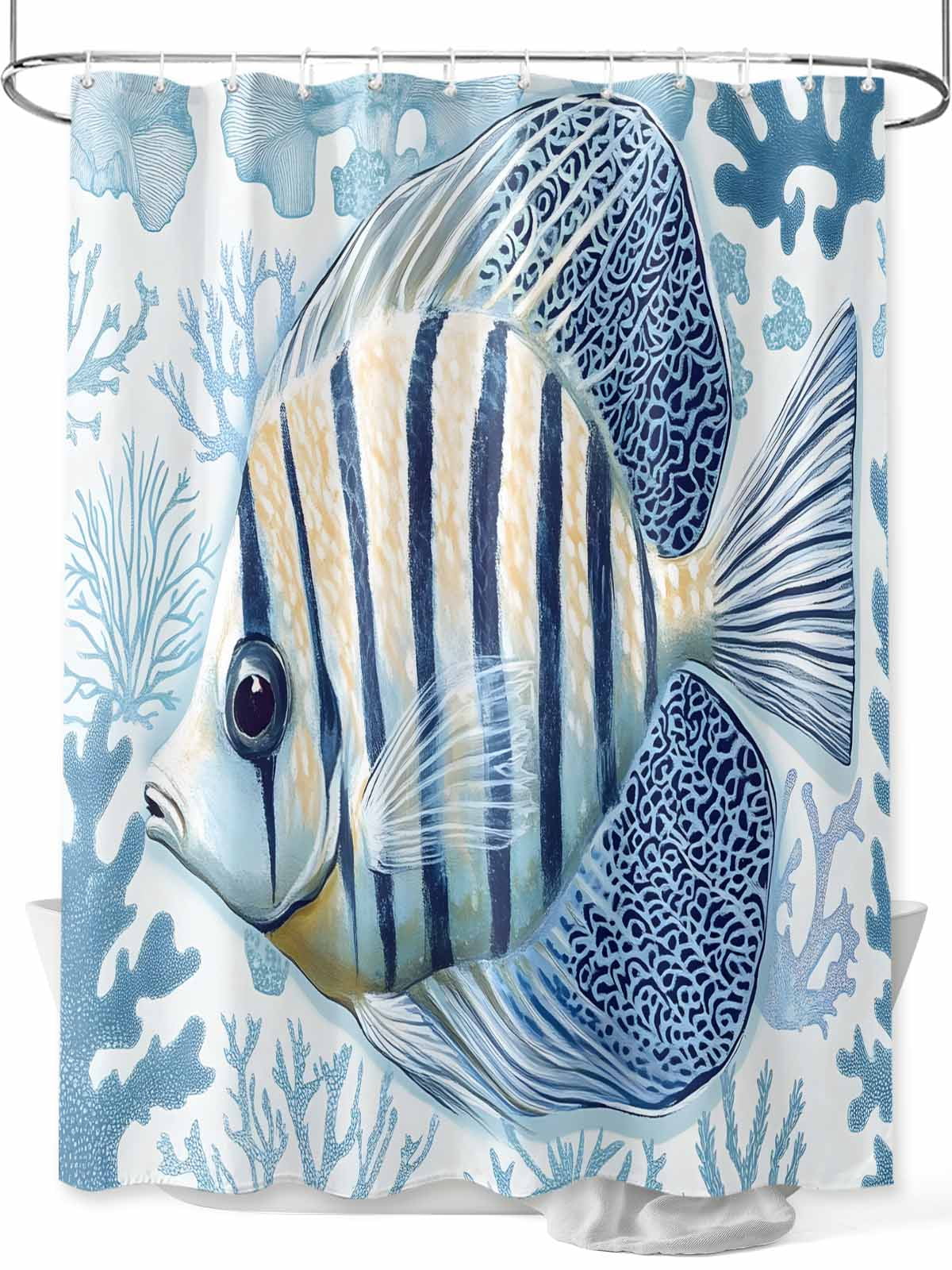 Fsddascl Blue Coastal Fish Shower Curtain Set - 60" x 72" Washable ...