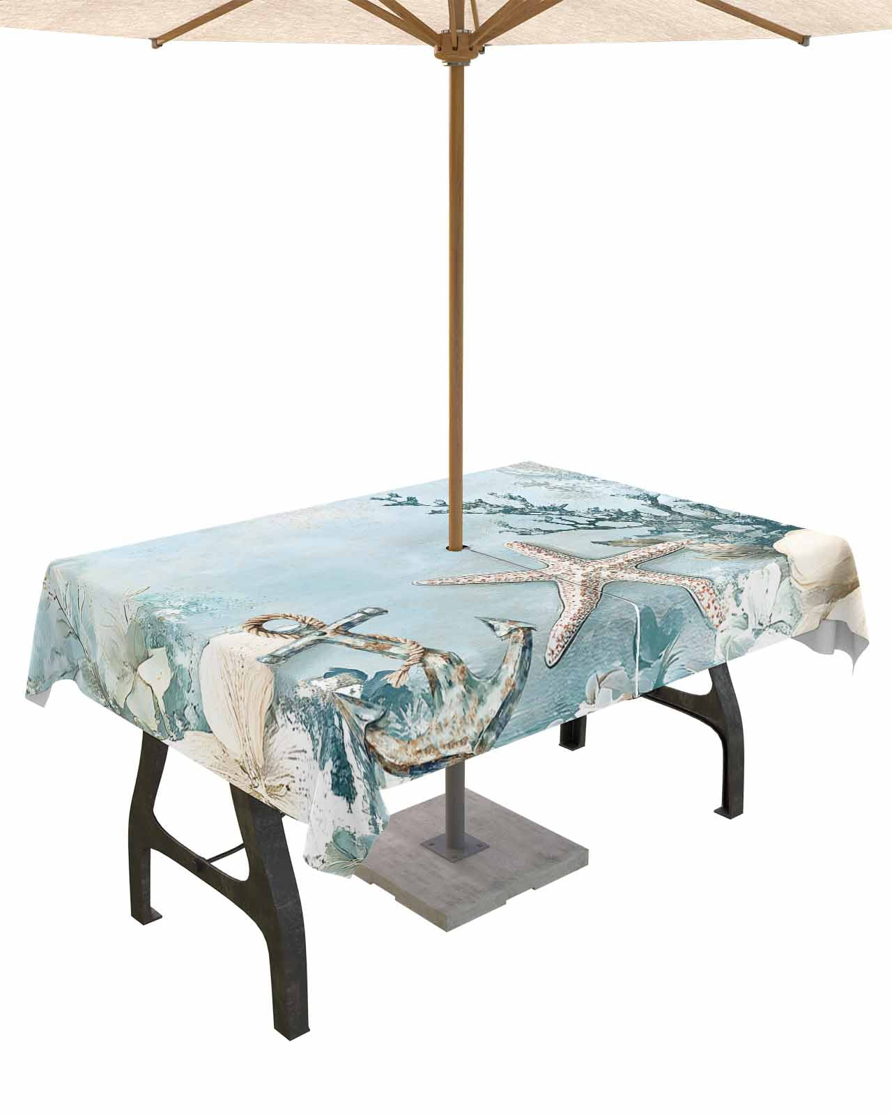 Fsddascl Blue Coastal Outdoor Tablecloth - 60x120 Inch Rectangle Dining ...
